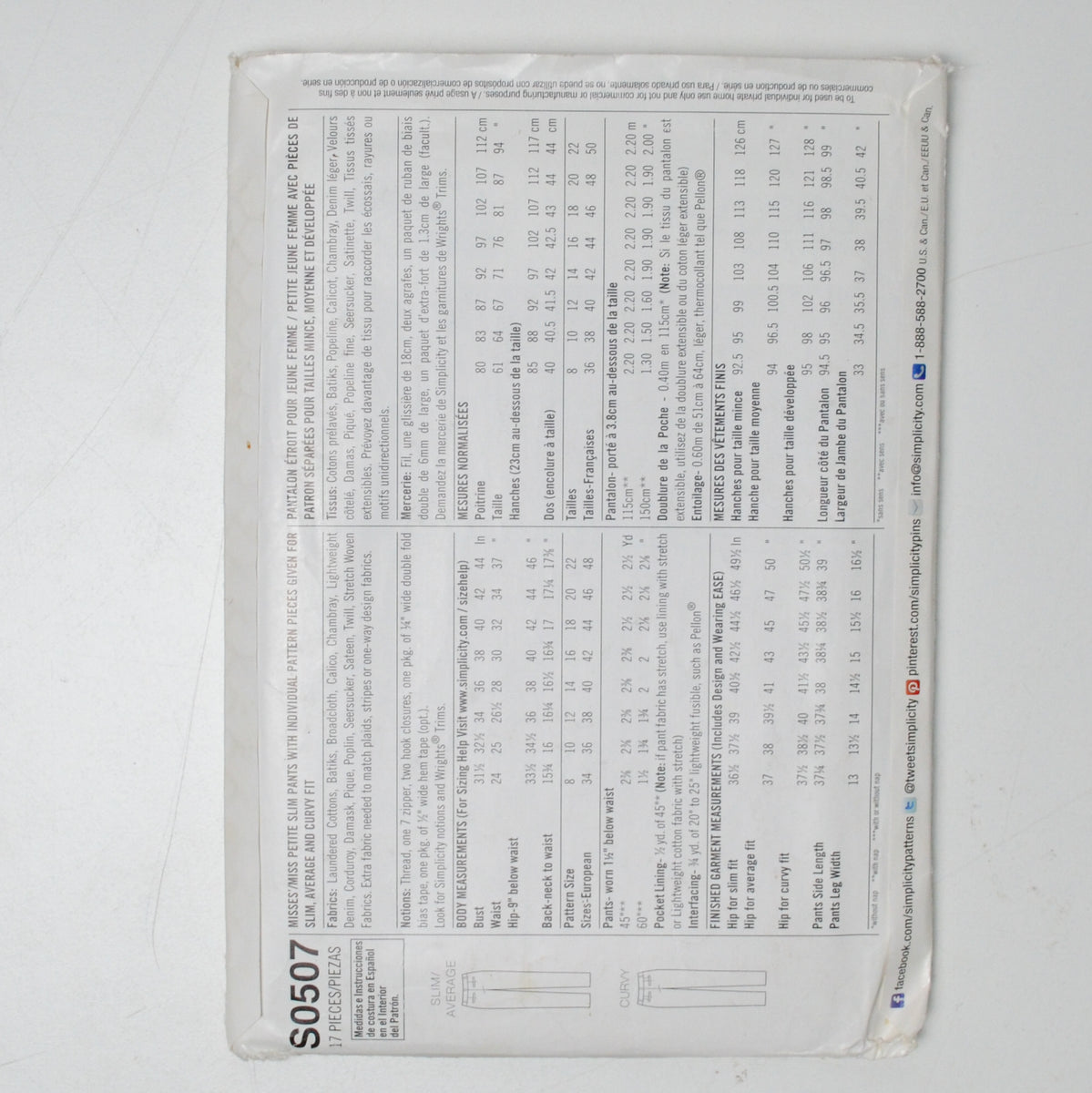 Simplicity S0507 Pants Sewing Pattern (14-22) – Make & Mend