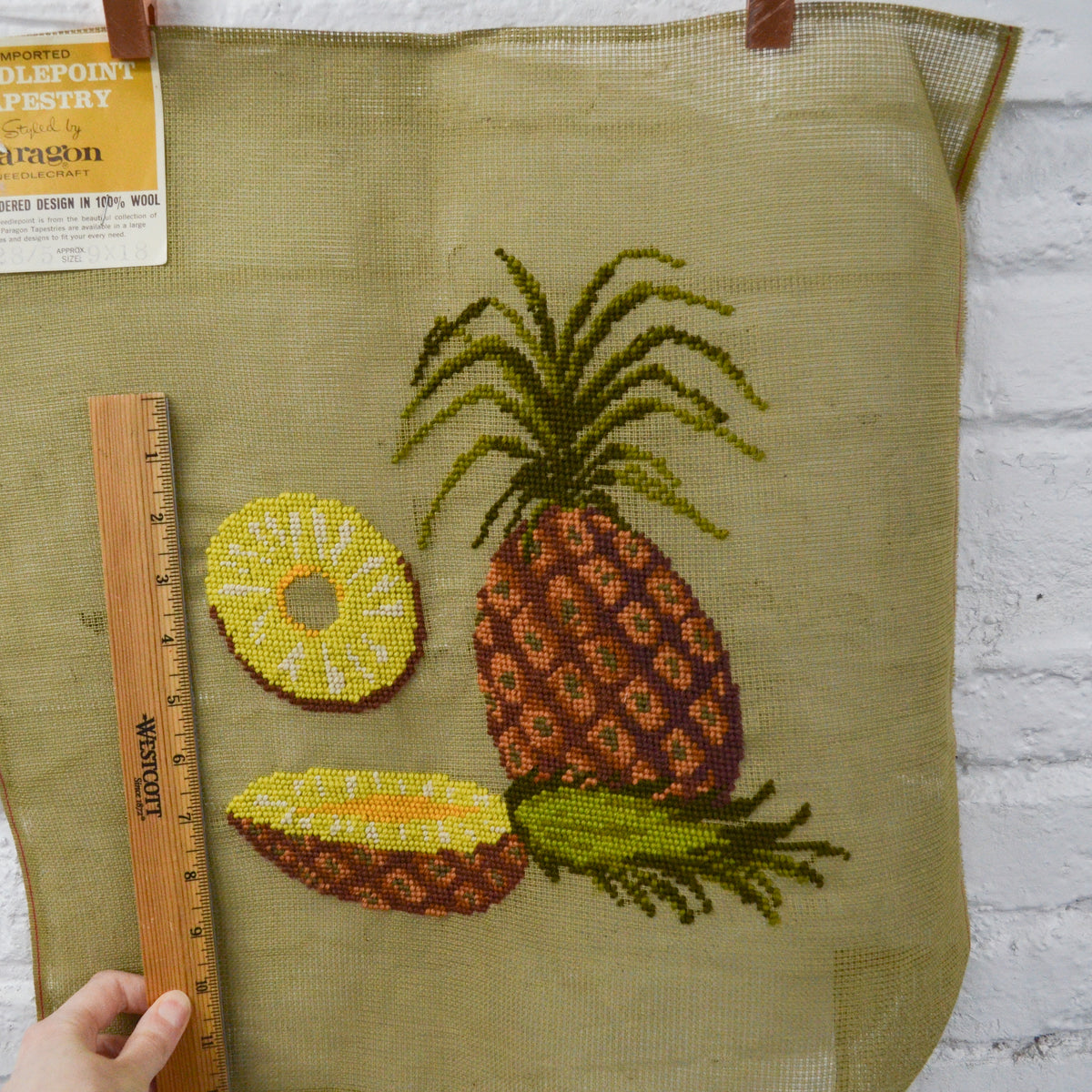 Pineapple Vintage Preworked Needlepoint Canvas - 19" x 18" – Make & Mend