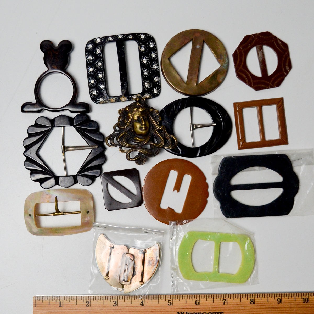 Vintage Plastic, Bakelite + Shell Buckles - Set of 14 – Make & Mend