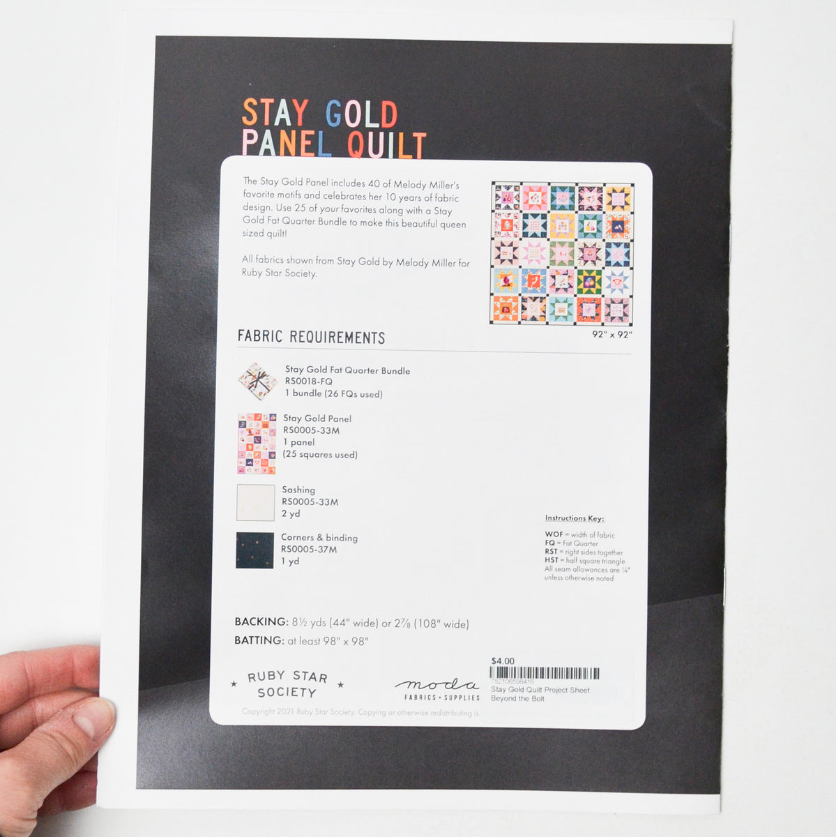 Ruby Star Society Stay Gold Panel Quilt Project Sheet Pattern Booklet ...