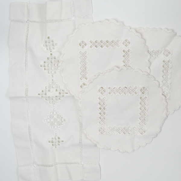 White Cutwork Doilies + Small Table Runner – Make & Mend