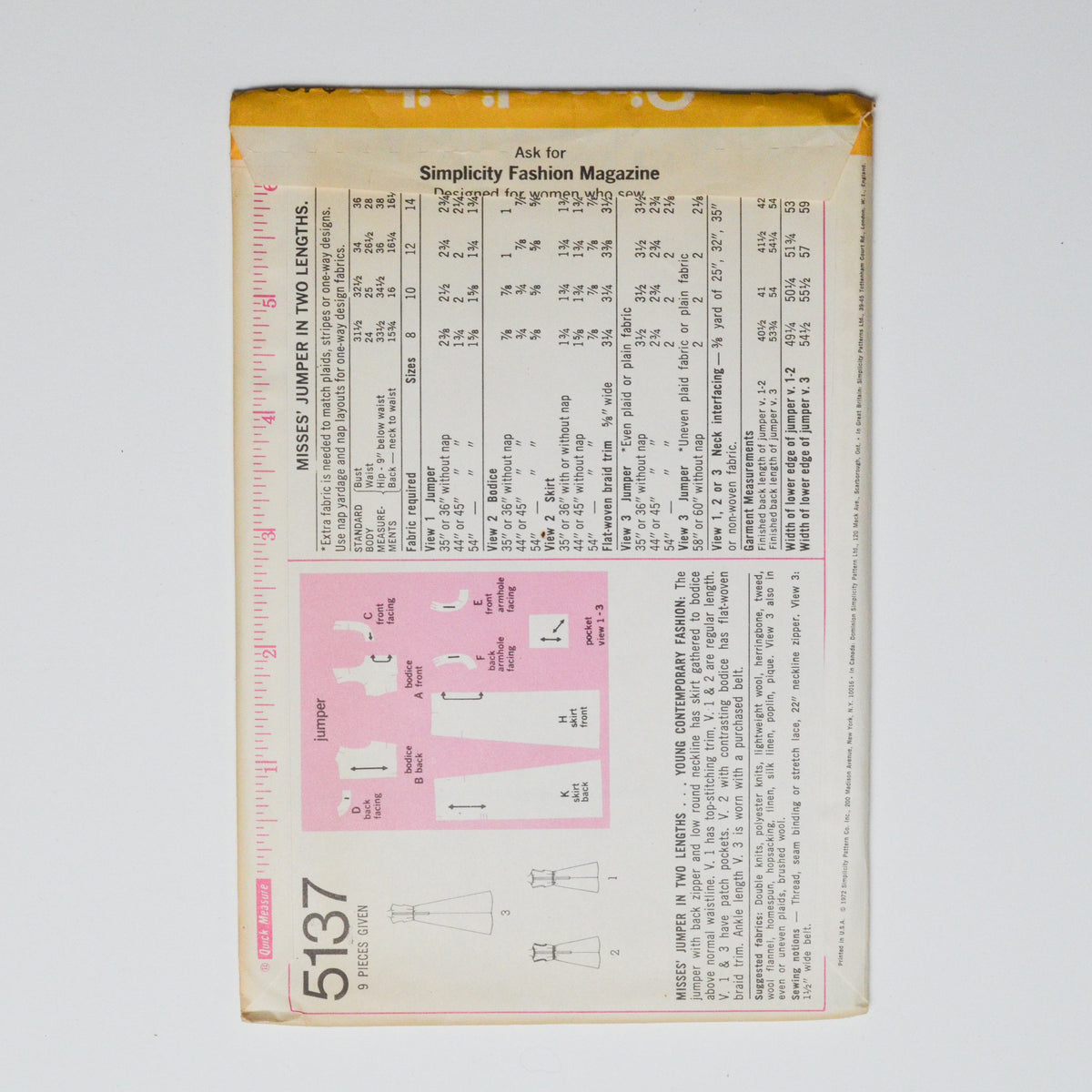 Vintage Simplicity 5137 Misses' Jumper Sewing Pattern Size 12 – Make & Mend