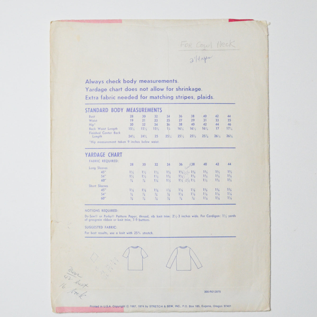 Stretch + Sew 300 Set-In Sleeve Top + Sweater Sewing Pattern Size 28-4 ...