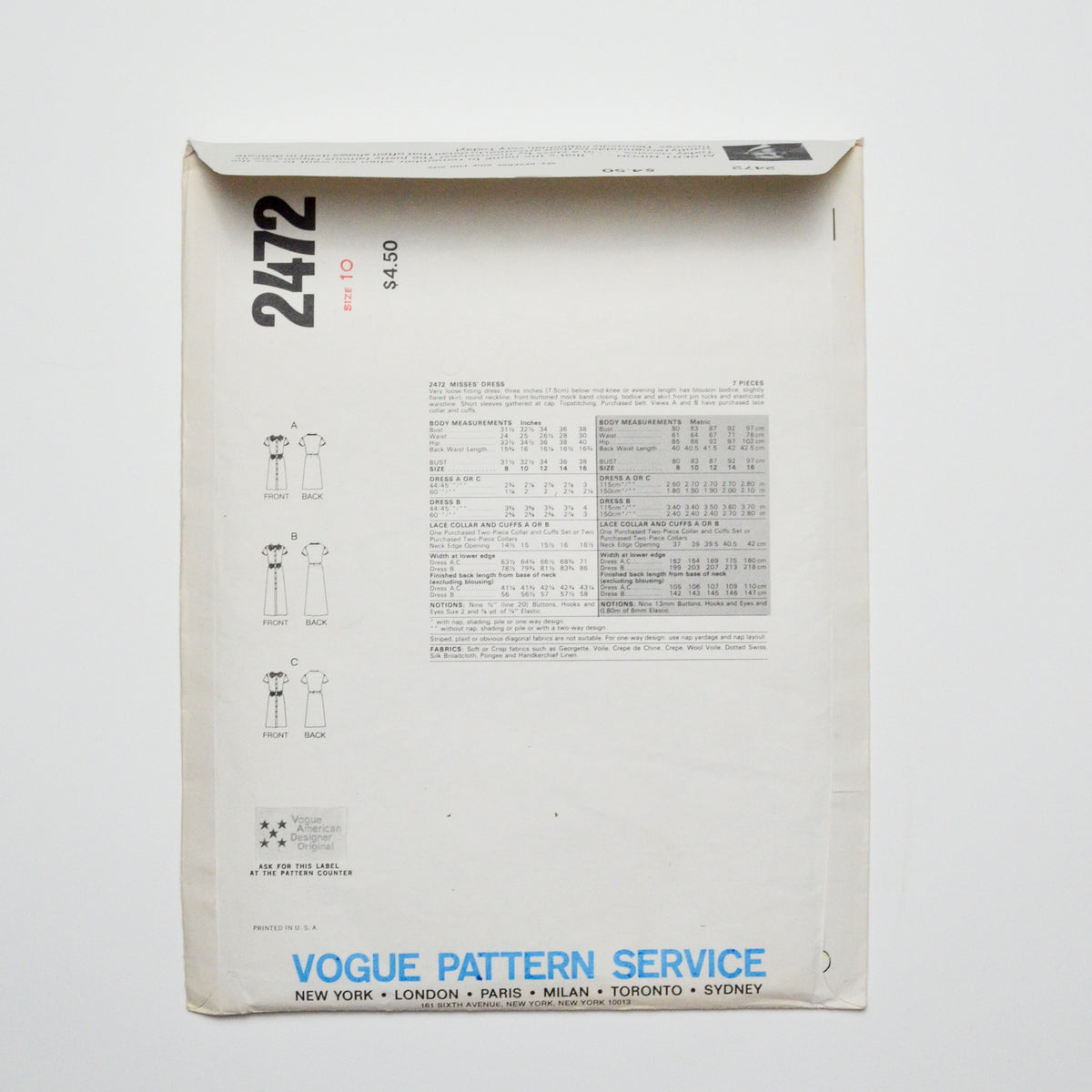 Vogue American Designer Albert Nipon 2472 Dress Sewing Pattern Size 10 ...