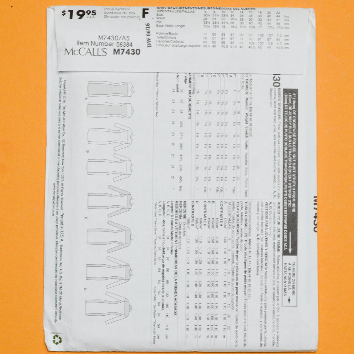McCall's M7430 Dress Sewing Pattern Size A5 (6-14) – Make & Mend