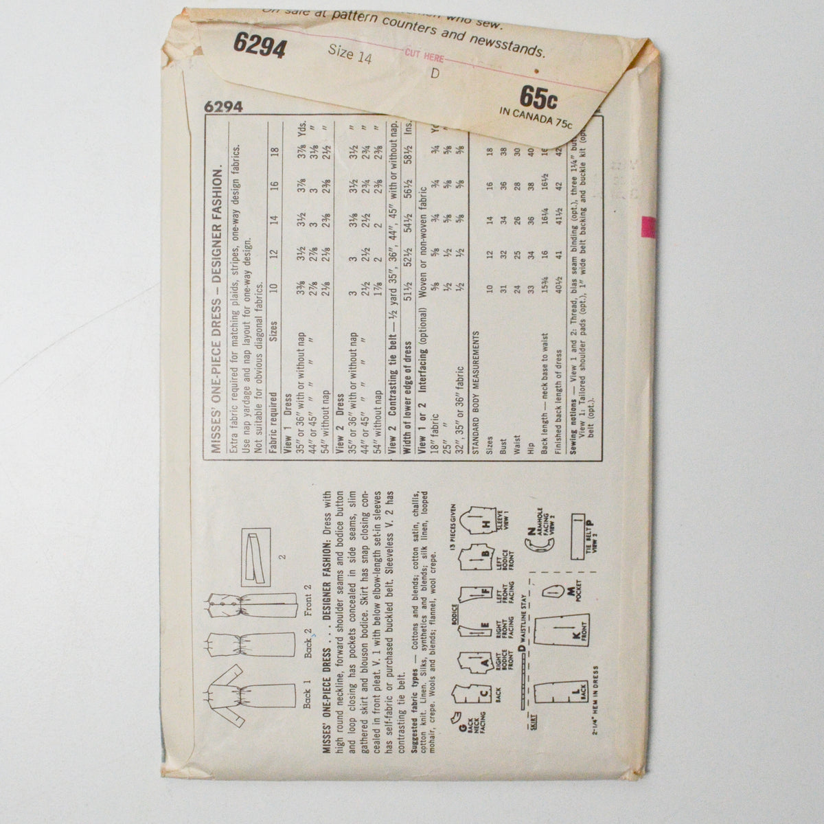 Simplicity 6294 Dress Sewing Pattern - Size 14 – Make & Mend