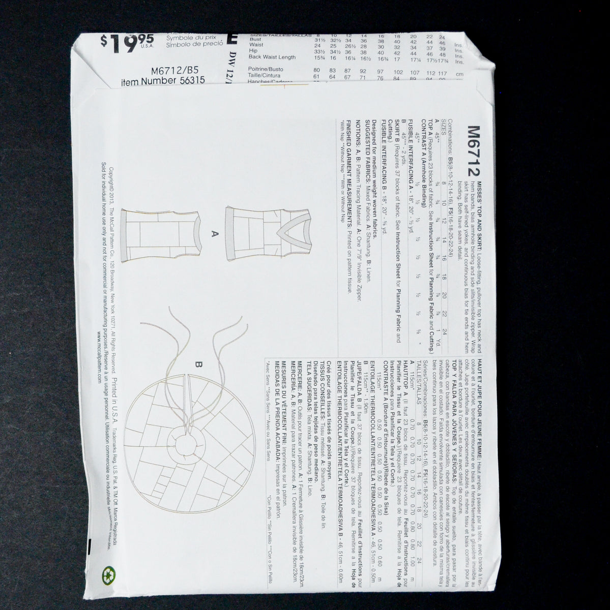 McCall's M6712 Top Sewing Pattern - Size B5 (8-16) – Make & Mend