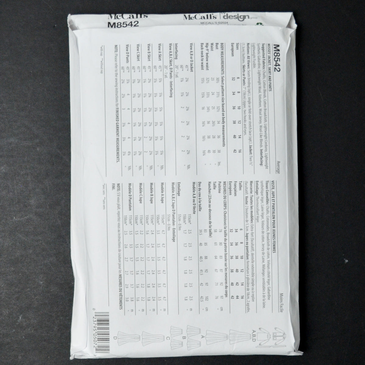 McCall's M8542 Misses' Jacket, Skirt and Pants Sewing Pattern - Size A ...