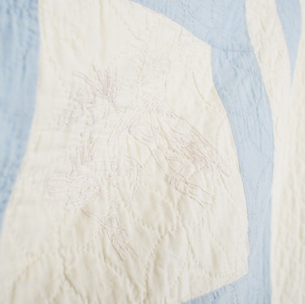 Blue + White Whitework Embroidered Quilt - 80" x 80" – Make & Mend