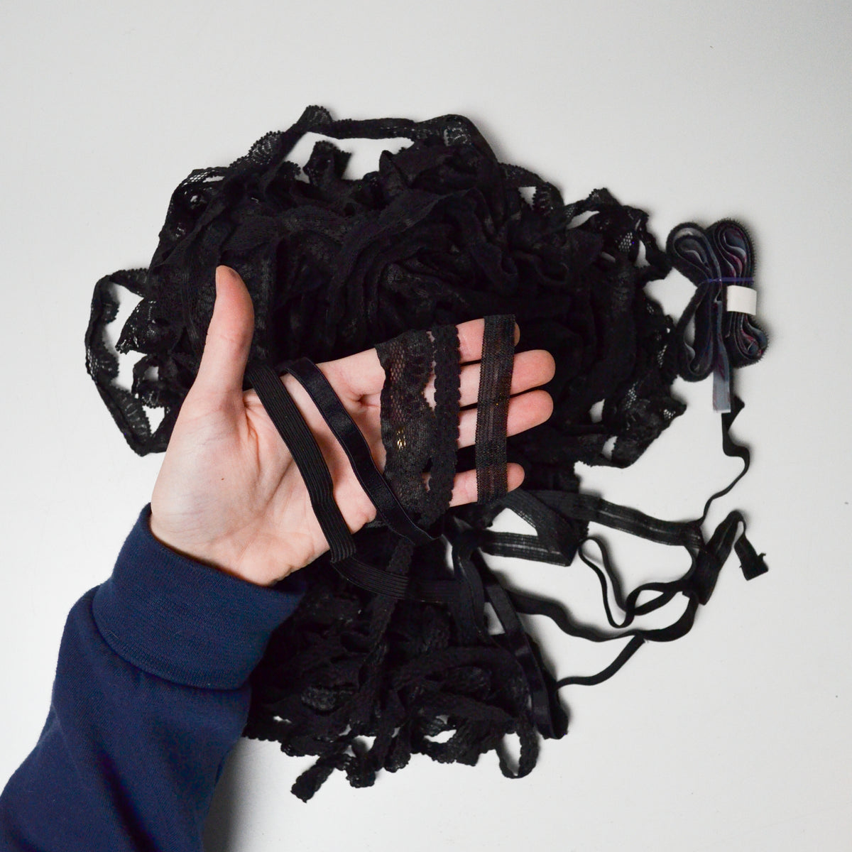 Mixed Black Elastic, Stretch Lace + Velcro – Make & Mend