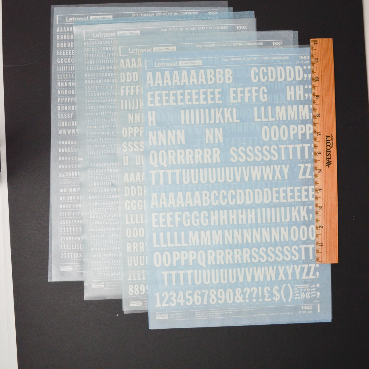 White Franklin Gothic Extra Condensed Letraset Dry Transfers - 4 Sheet ...