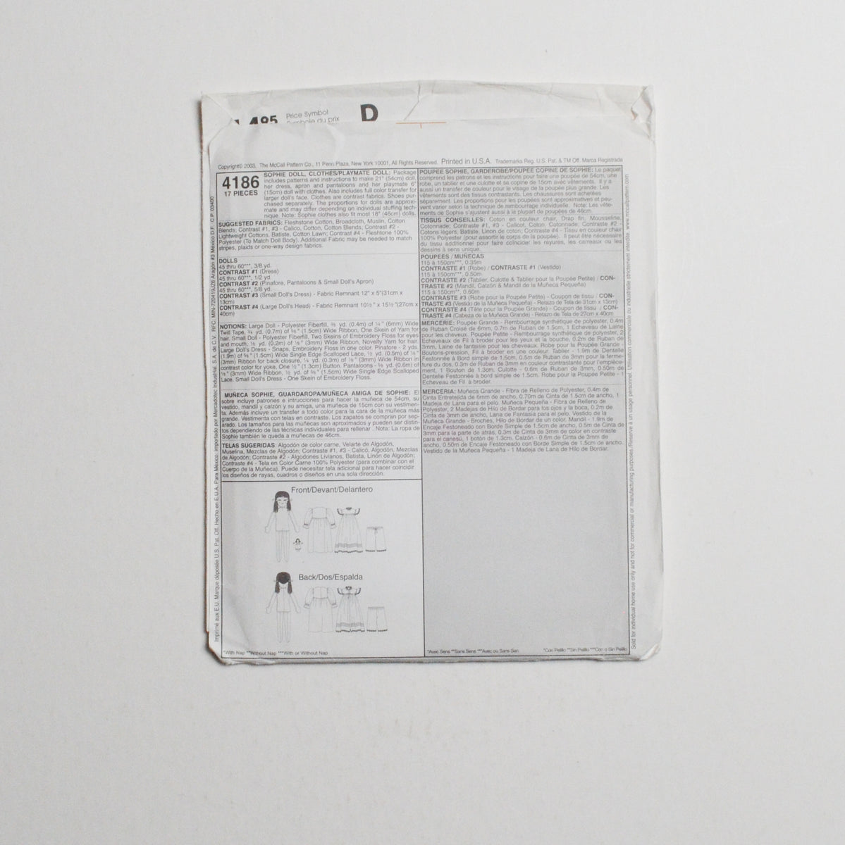 McCall's Crafts 4186 Sophie Doll + Clothes Sewing Pattern (One Size ...